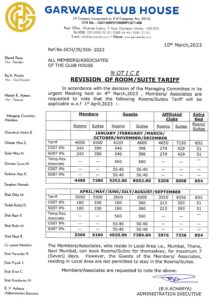 Room Tariff - Garware Club House