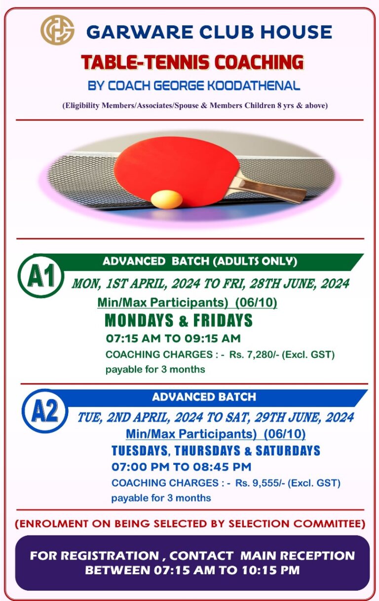 Table-Tennis Coaching For Advanced Levels - Apr To Jun 2024 Batch ...