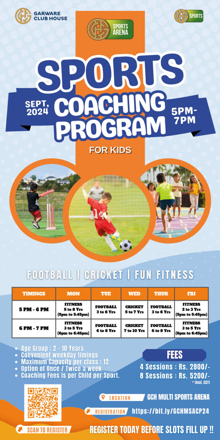 Sports Coaching Program for Kids | Sept, 2024,from 5-7PM - Garware Club ...