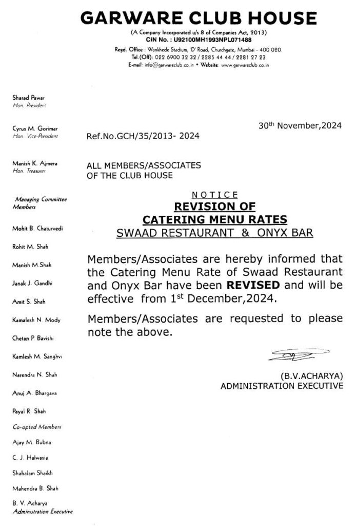 Revision of Catering Menu & Rates - Swaad Restaurant & Onyx Bar ...