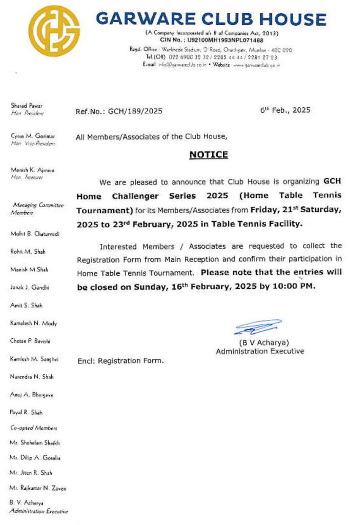 GCH Home Challenger Series 2025 - Garware Club House