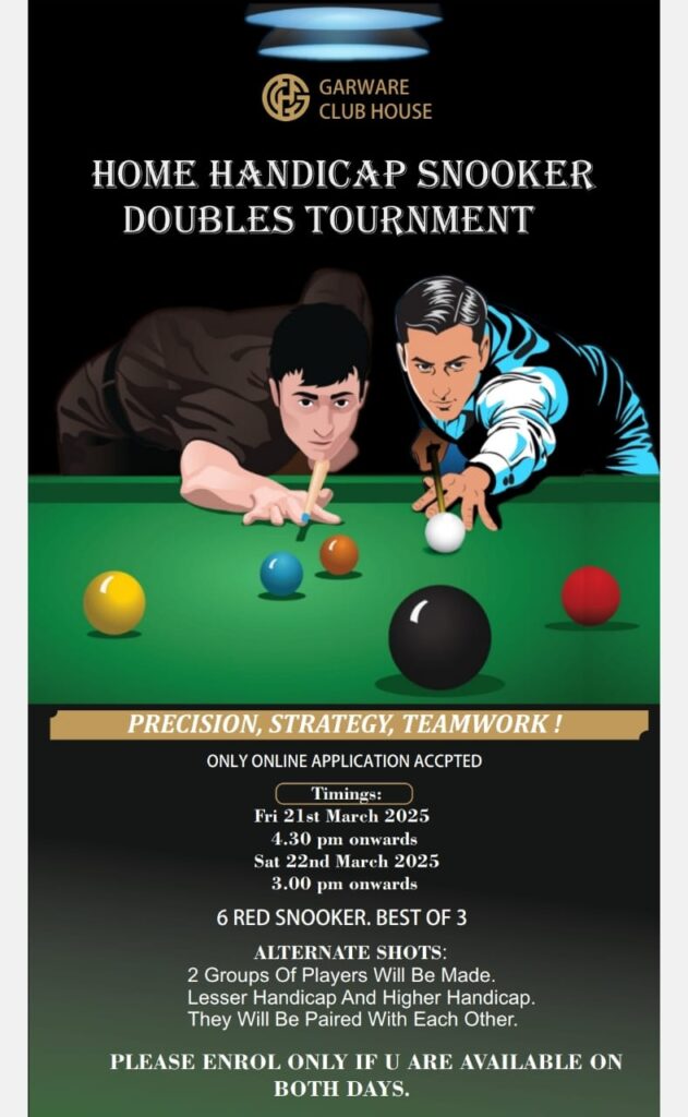 Home Handicap Snooker Doubles Tournament - Garware Club House