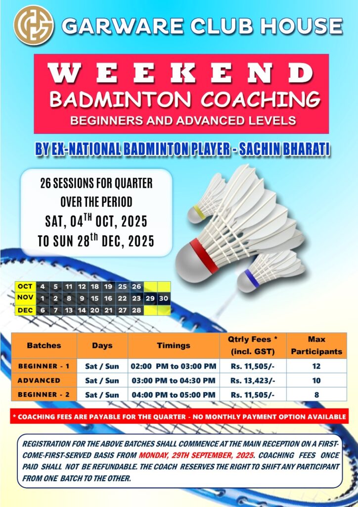 Quarterly Weekend Badminton Coaching by Coach Sachin Bharati Oct-Nov ...