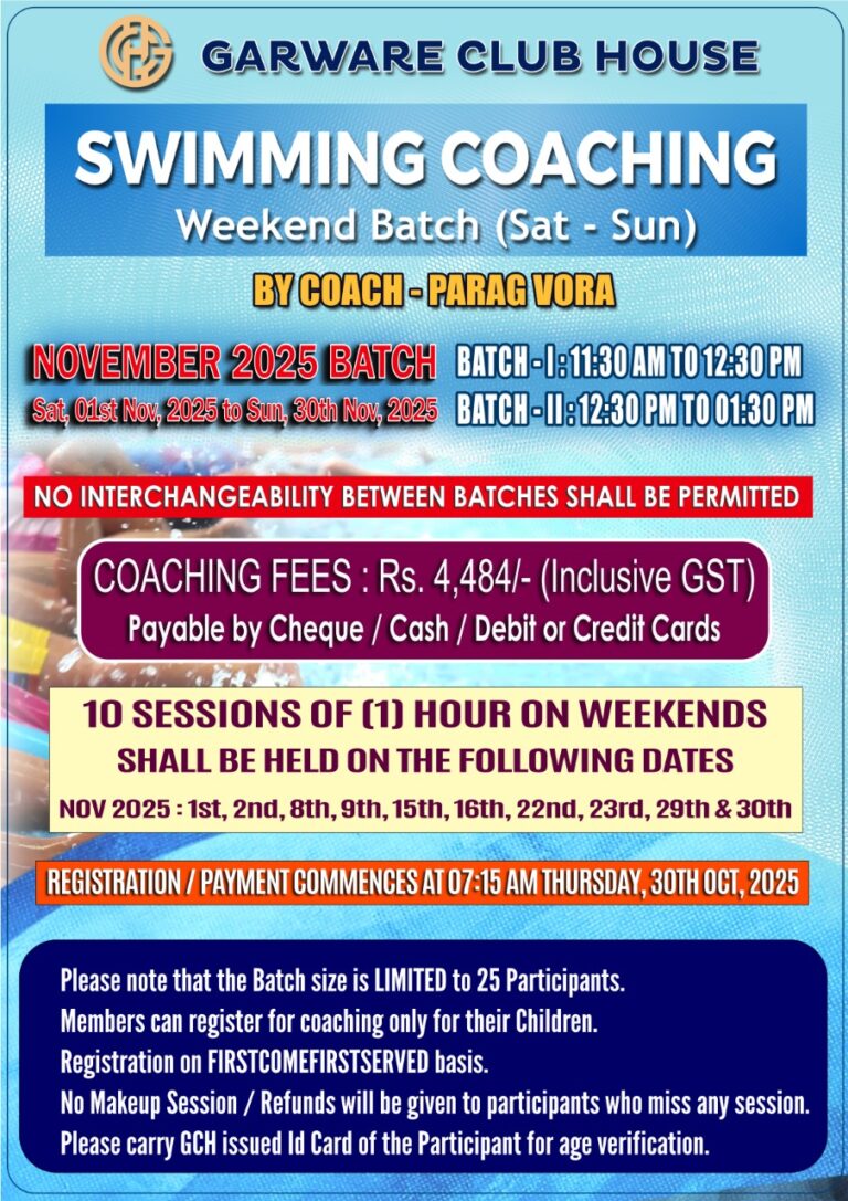Weekend Swimming Coaching (Coach - Parag Vora) - Nov 2025 Batch ...