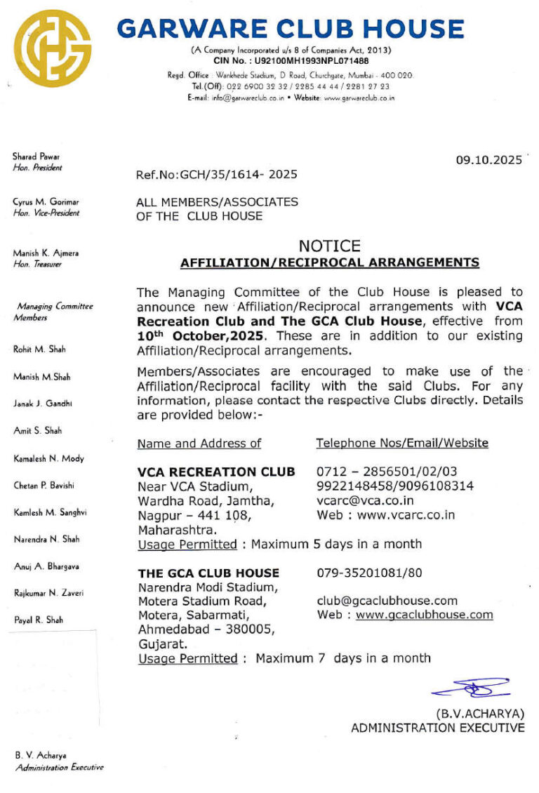 Affiliation / Reciprocal Arrangements in Nagpur & Ahmedabad - Garware ...