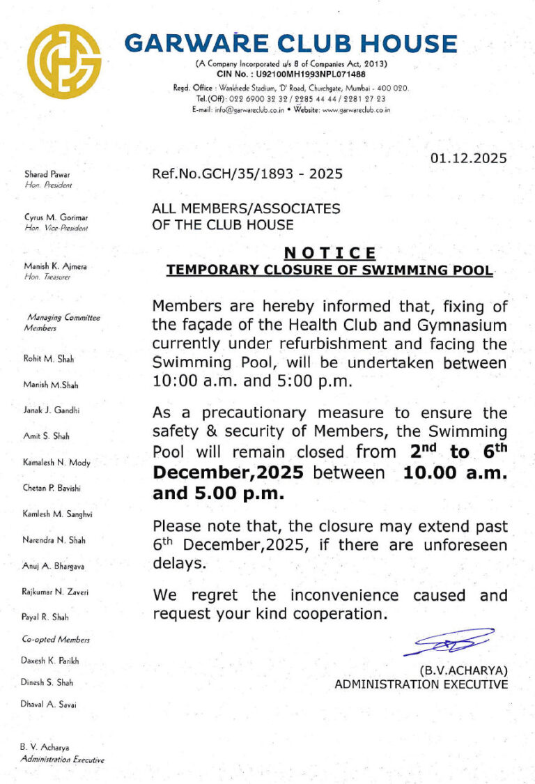 Notice Dt. 01.12.2025 Regarding Temporary Closure of Swimming Pool ...