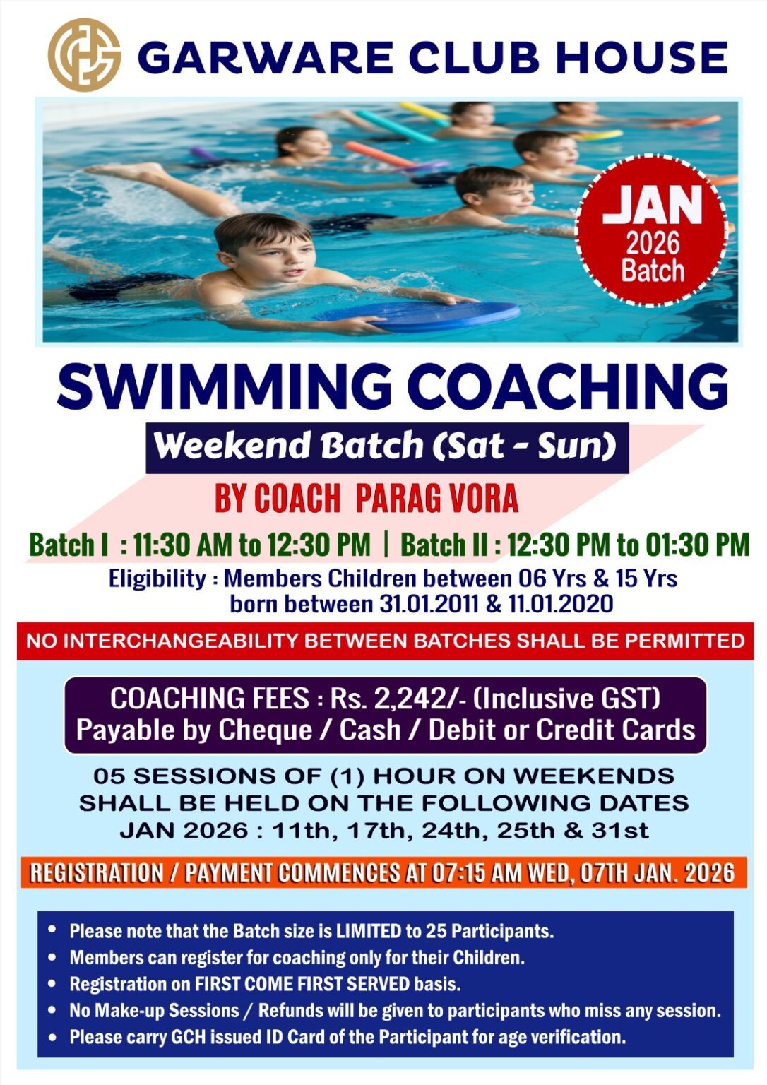 Weekend Swimming Coaching by Coach Parag Vora - Jan 2026 Batch ...